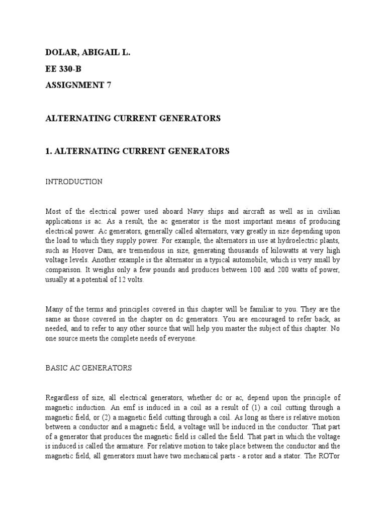 Abigail EE 330 Assignment 7 | Download Free PDF | Electric Generator | Electromagnetic Induction