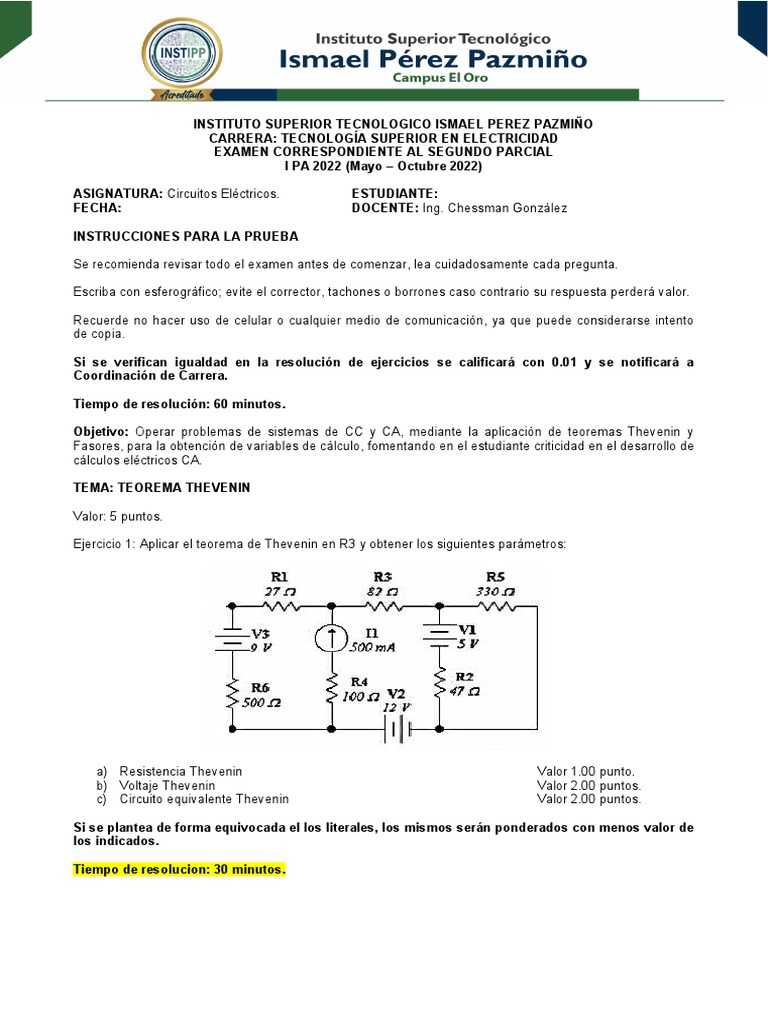 4041examen de Parcial 2 - Circuitos Electricos | PDF | Ingenieria Eléctrica | Electricidad