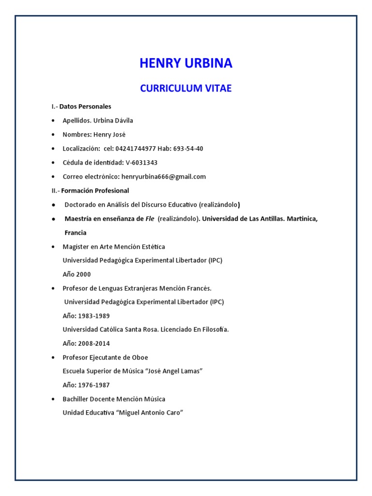 Henry Urbina CV 2022 | PDF | Maestros | Universidad