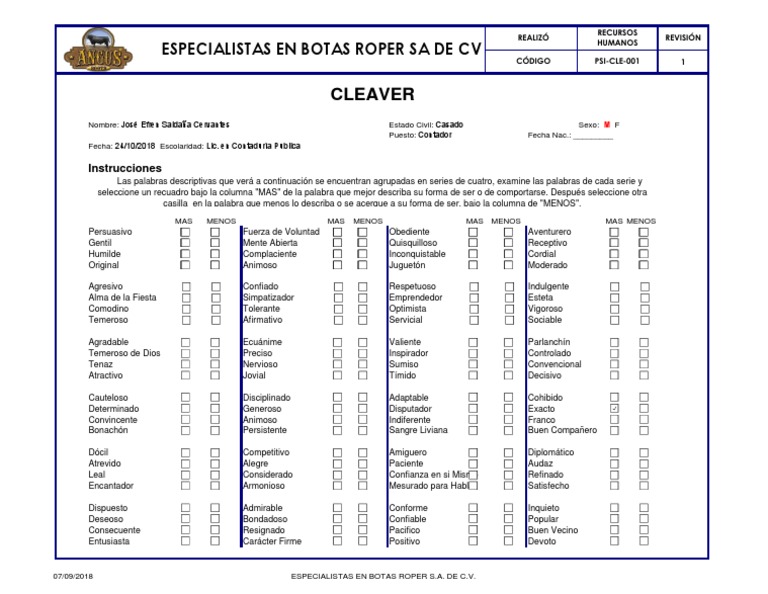 Evaluación Cleaver | PDF