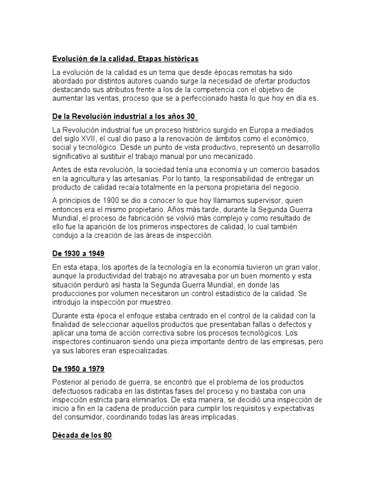 Evolución de La Calidad | PDF | Calidad (comercial) | Sistema de manejo de calidad