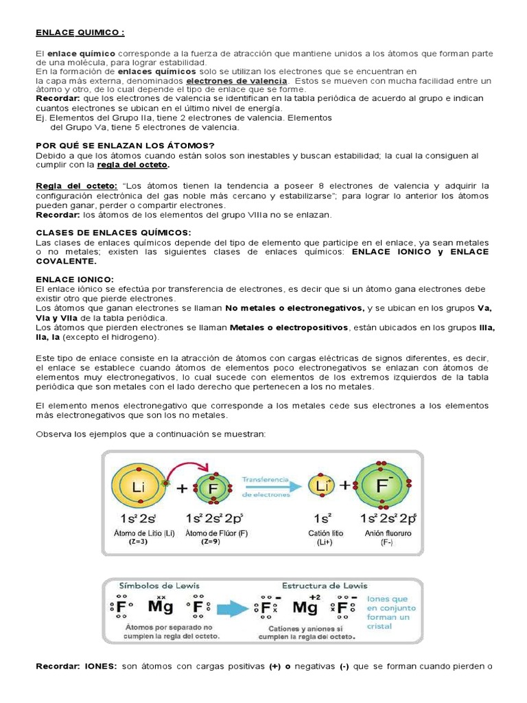 Tipos y Fórmulas de Enlaces Químicos | PDF | Enlace covalente | Enlace ...