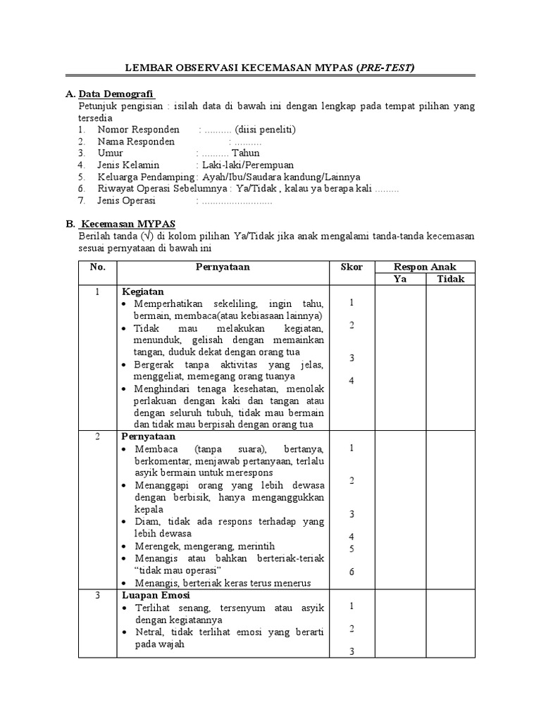 Lembar Observasi Kecemasan MYPAS | PDF