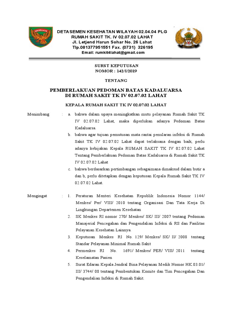 SK Pemberlakuan Pedoman Batas Kadaluarsa | PDF