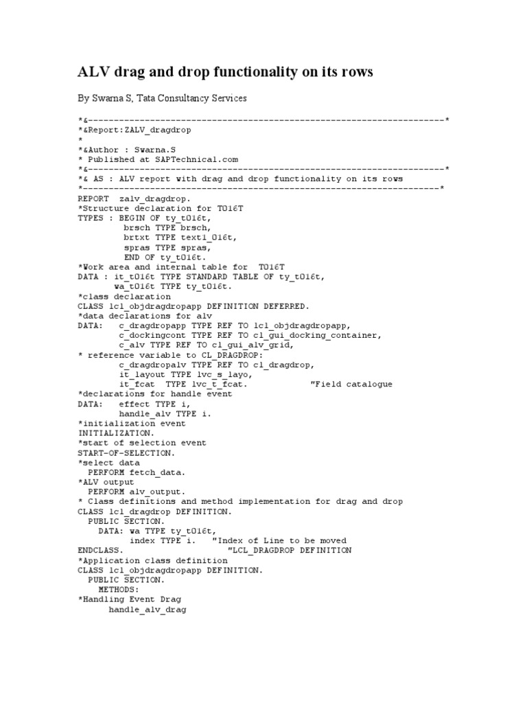 Alv Drag And Drop Funcitonality On Rows Pdf Database Index Computer Data