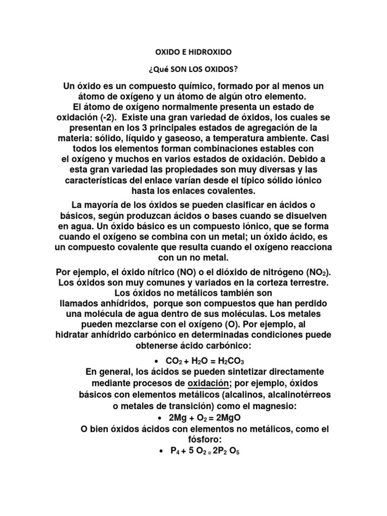 Los Oxidos | PDF | Óxido | Átomos