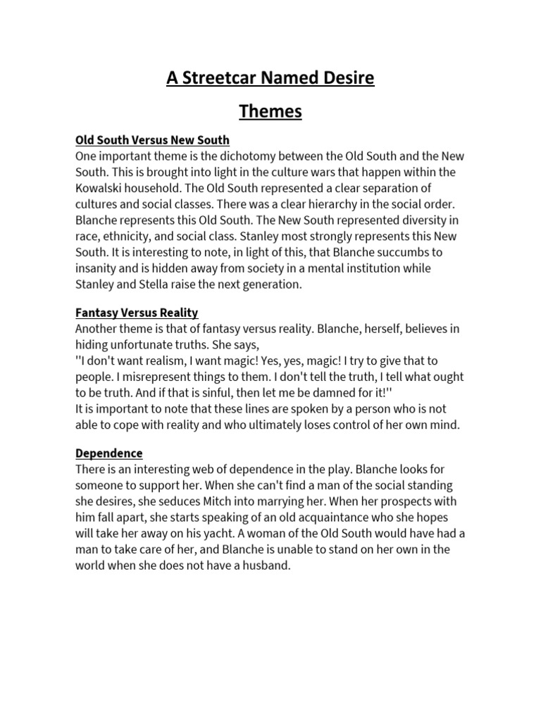 A Streetcar Named Desire - Themes | PDF