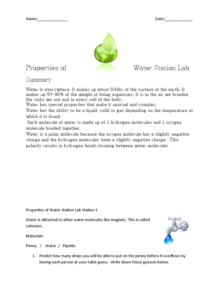 Properties of Water Station Lab | PDF | Water | Solvent