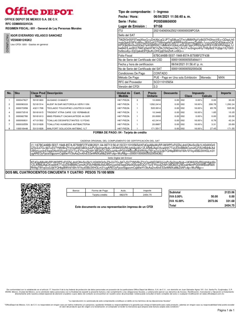 Factura Office Depot Lic. Cattia | PDF | Economias | Privacidad