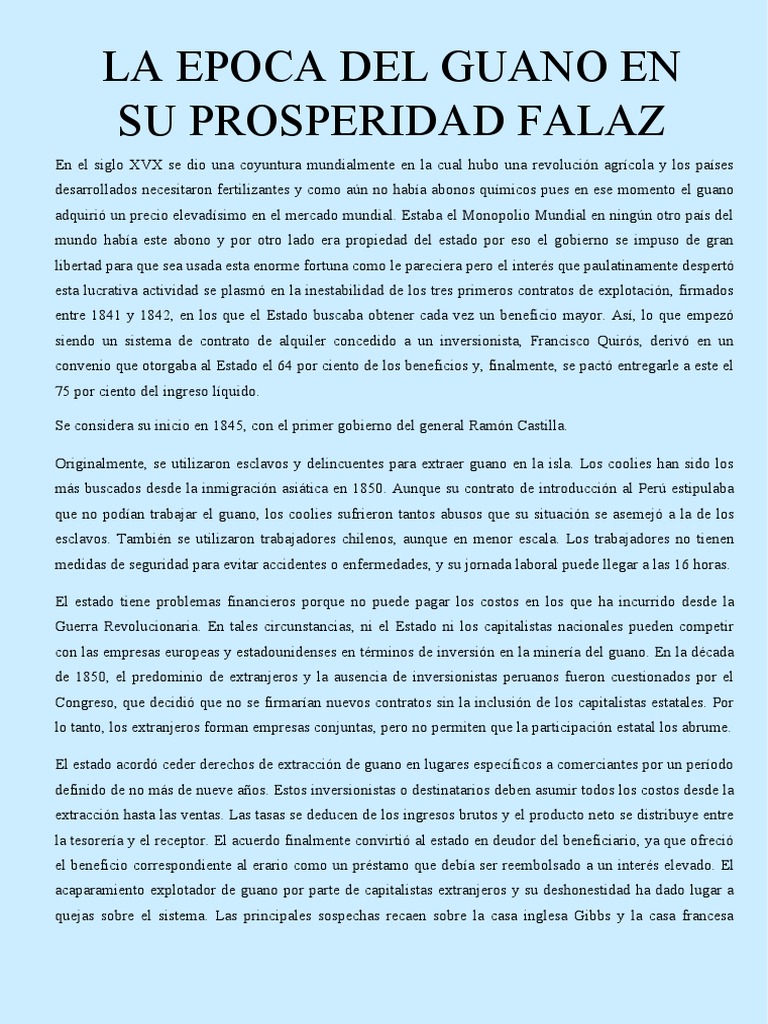 Epoca Del Guano | PDF | Perú | Economias