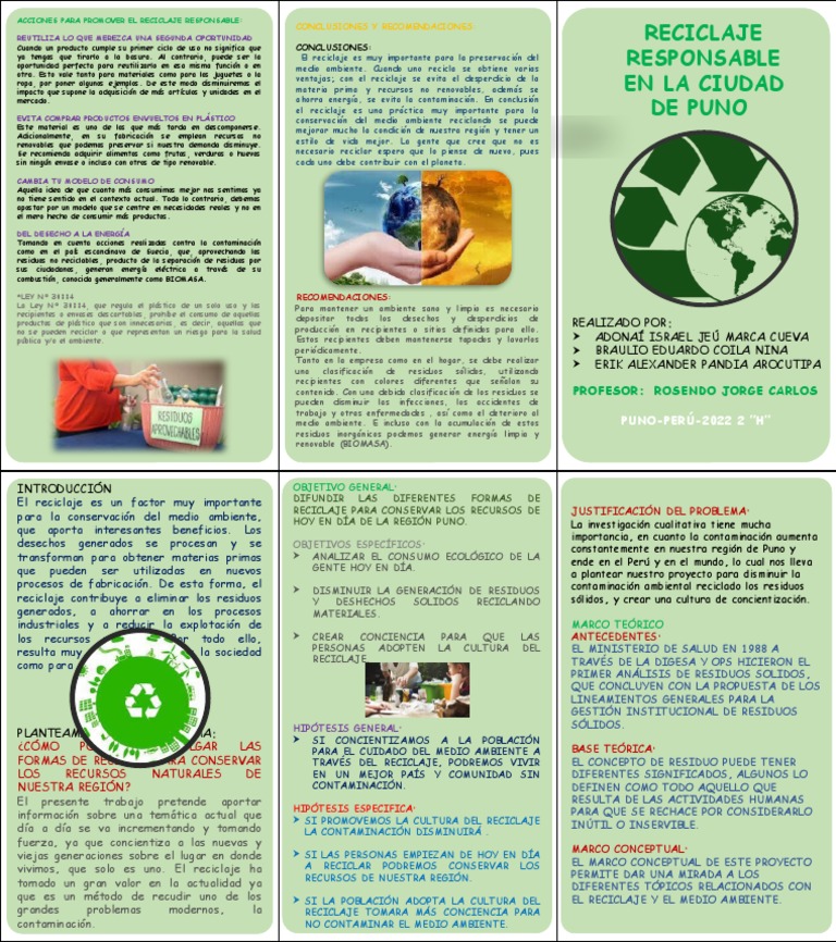 Triptico Ccss 2 H Reciclaje Responsable | PDF | Residuos | Reciclaje