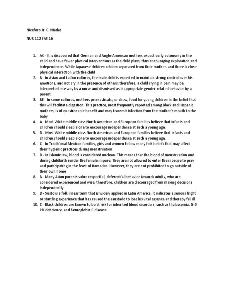 Nur 112 Sas 16 | PDF | Wellness