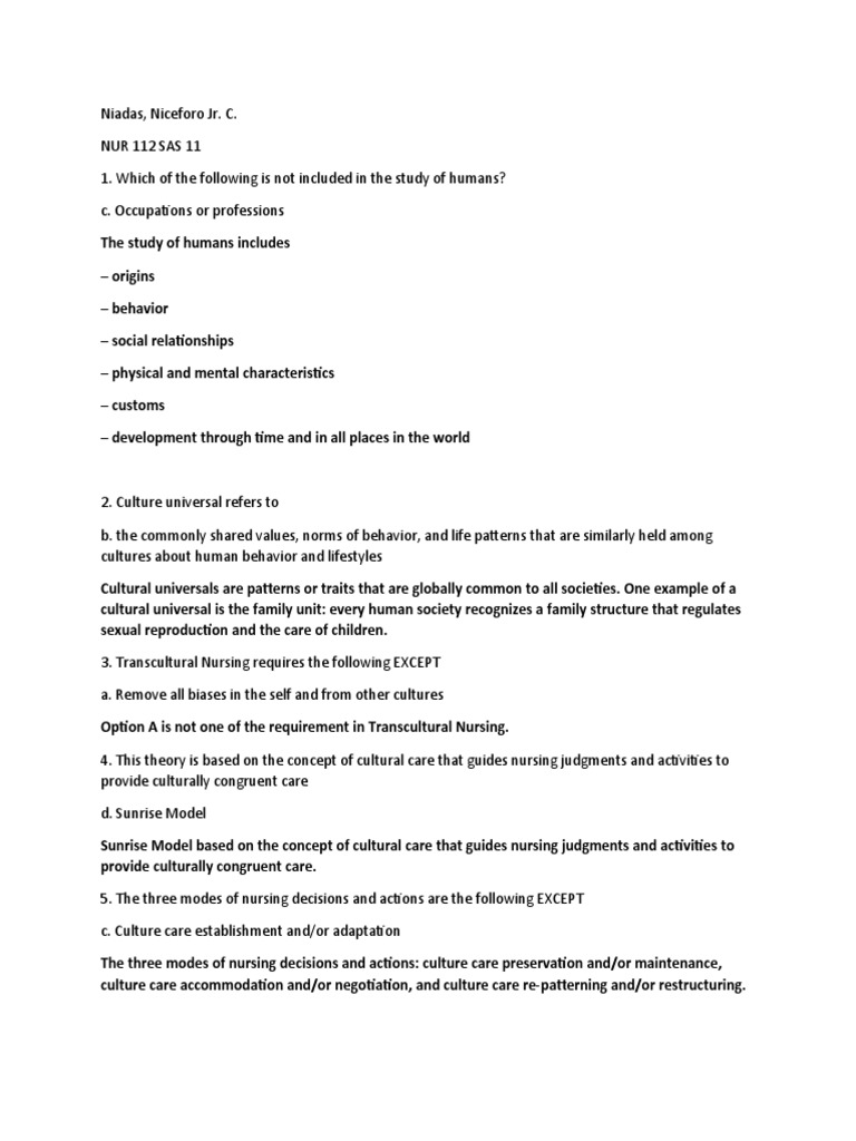 Nur 112 Sas 11 | PDF | Nursing | Behavioural Sciences