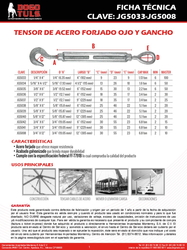 Tensor de Acero Forjado Ojo y Gancho | PDF | Tecnología