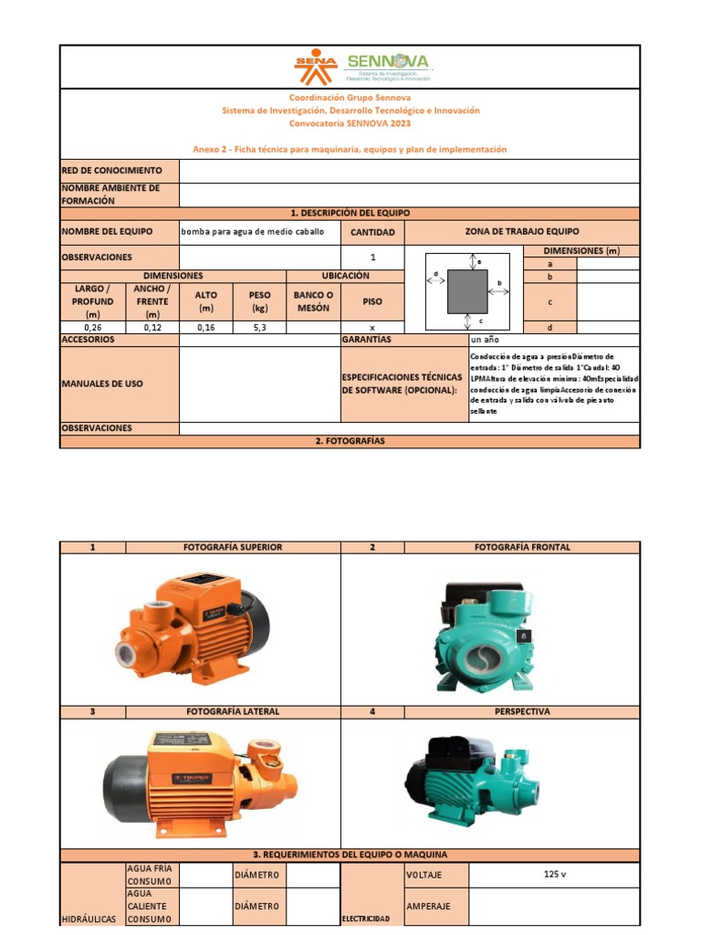 Ficha Técnica: Bomba de Agua | PDF | Agua | Ingeniería mecánica