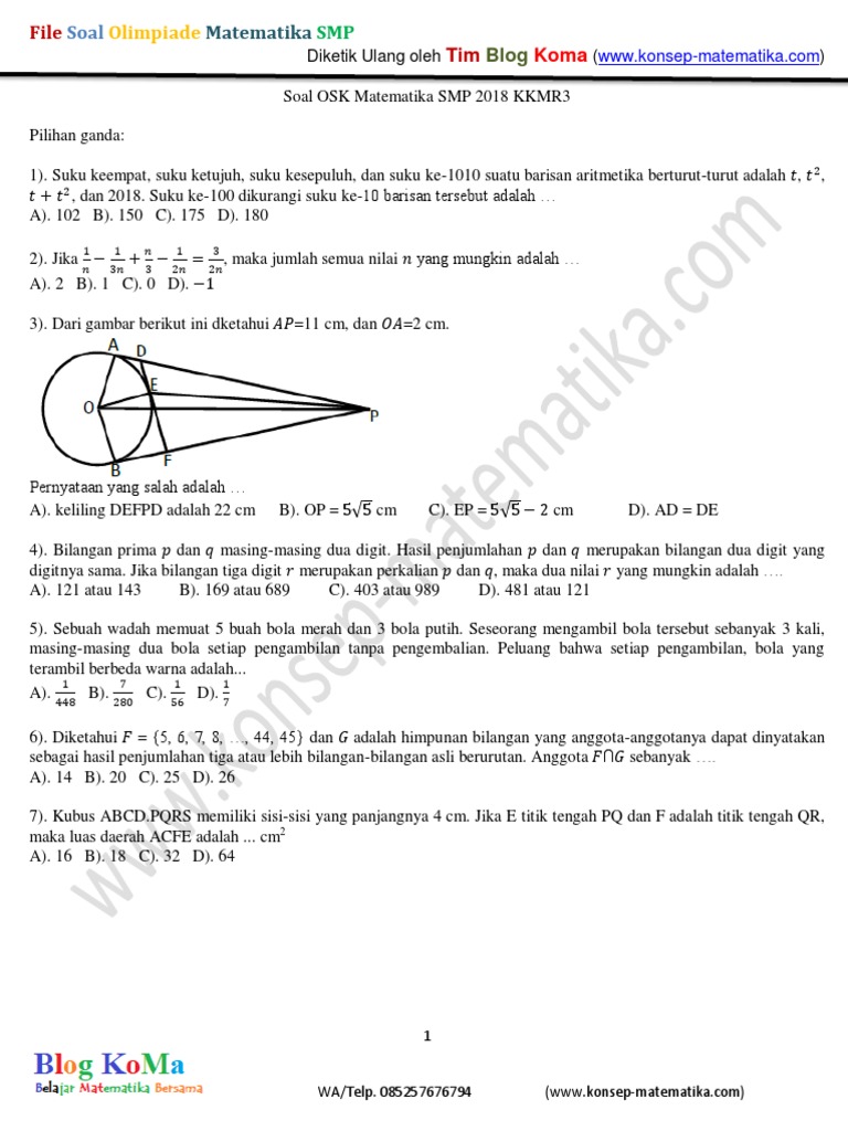 2018 (Tipe 3) Soal Osk Matik SMP | PDF