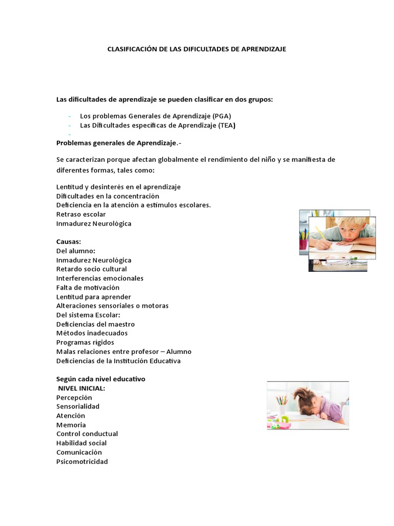 Clasificación de Las Dificultades de Aprendizaje | PDF