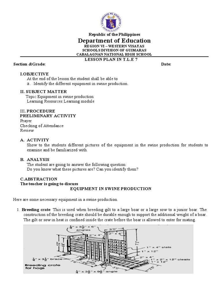 TLE LESSON PLAN in Tle Oct 18 | PDF | Trailer (Vehicle) | Pig