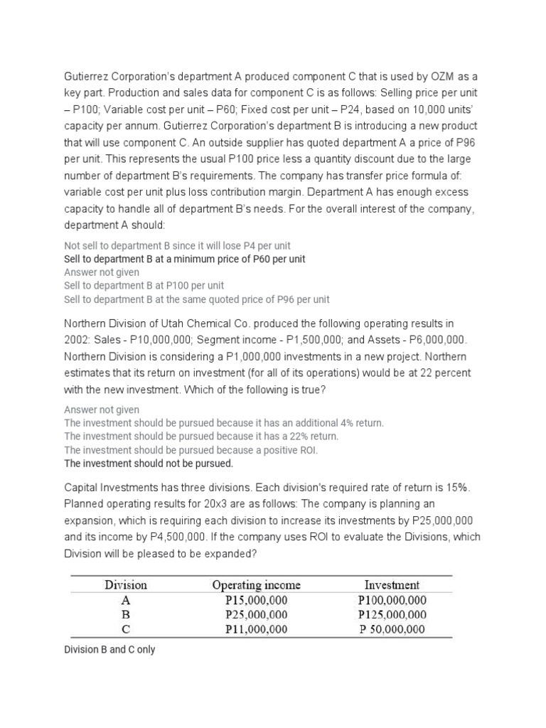 AE23 Questionnaire pt.2 | PDF | Return On Investment | Taxes