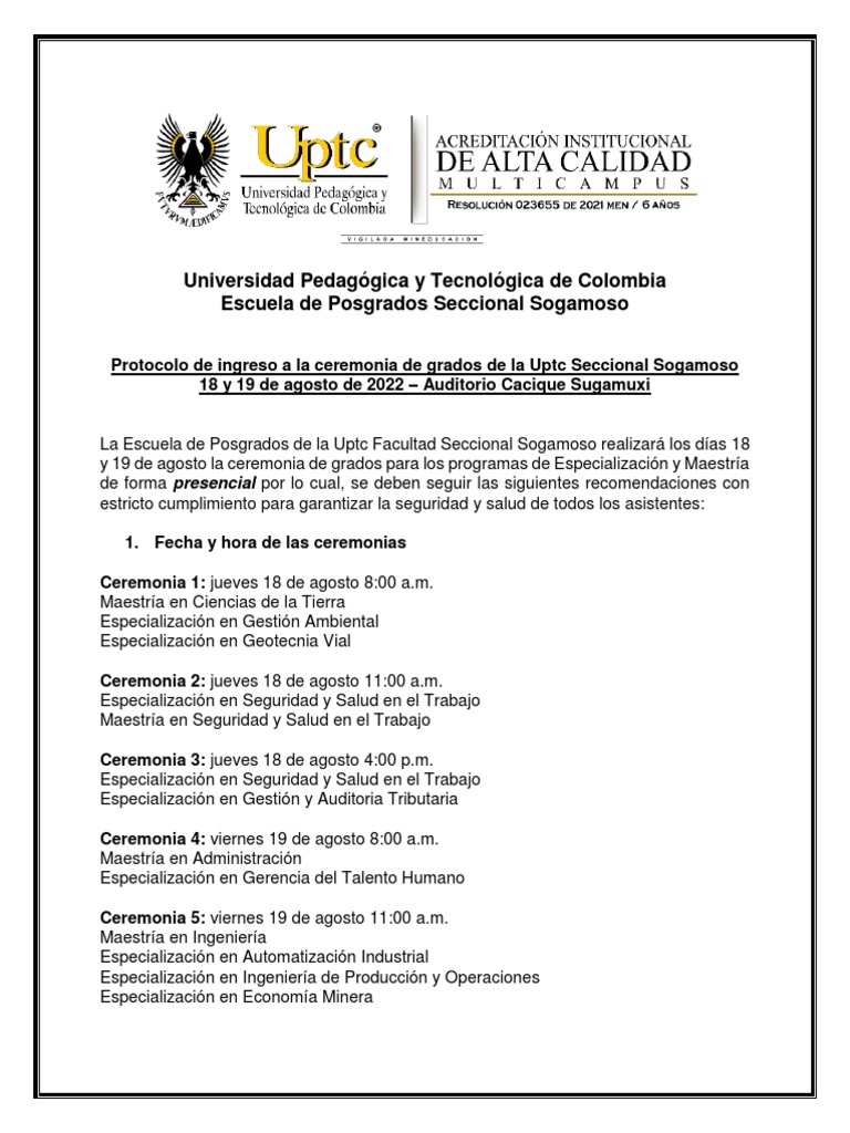 Protocolo de Ceremonia Presencial 18 y 19 de Ago 2022.. | PDF | Negocios | Ciencia y matemáticas