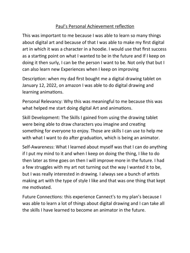 Pauls Personal Achievement Reflection | PDF | Career & Growth | Social ...