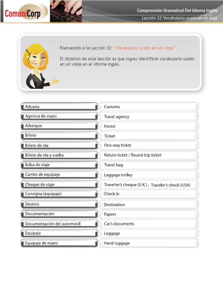 Leccion32 Vocabulario Usado en Un Viaje | PDF | Artes del Lenguaje y ...