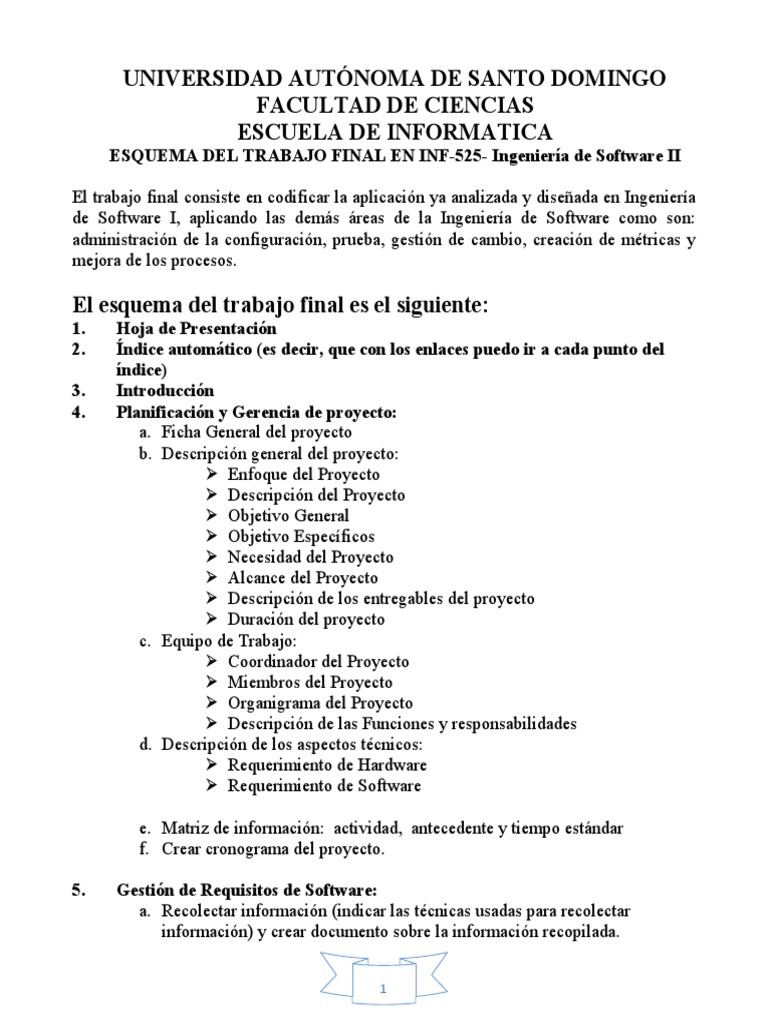 INF-525 Esquema Del Trabajo Final | PDF | Software | Ingeniería de software