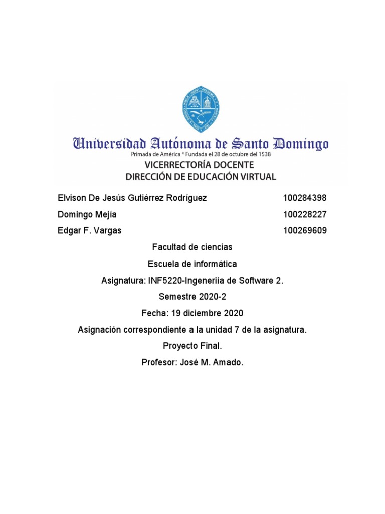Proyecto Final Ing 2 Pdf Software Ingeniería De Software 3343