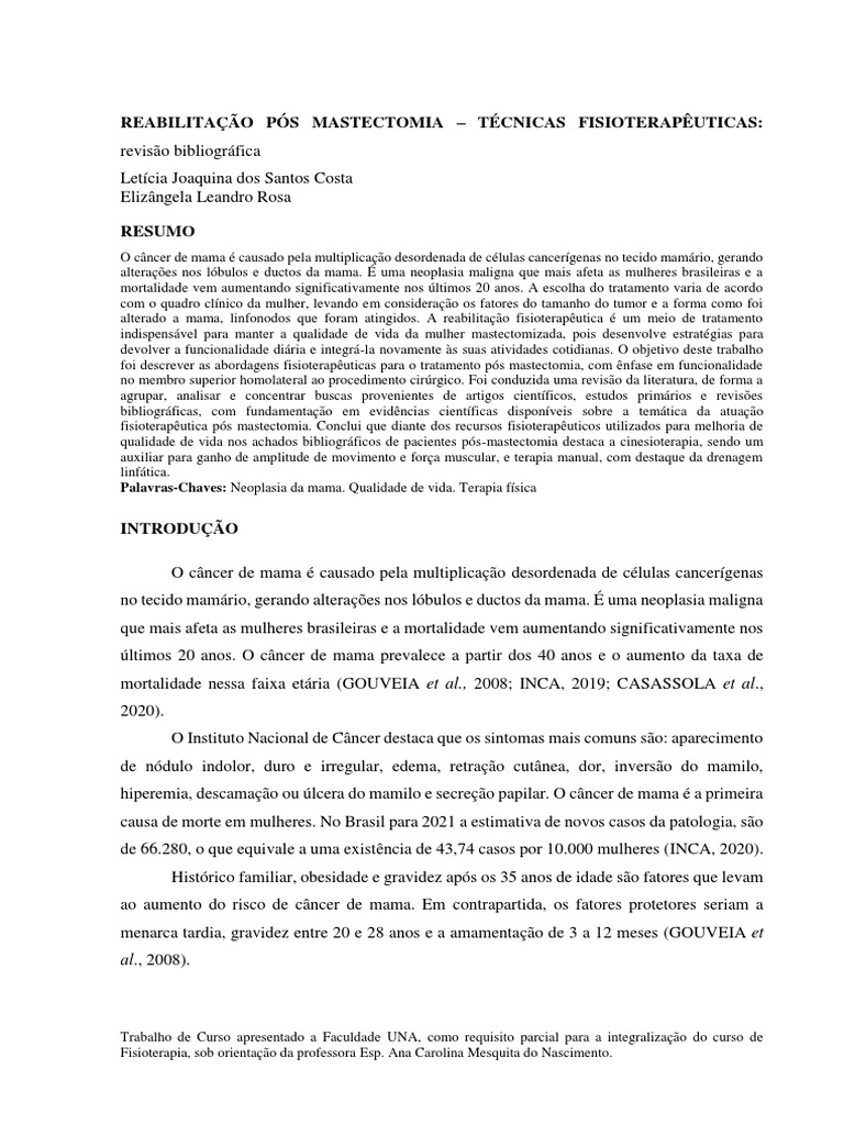 Reabilitação Pós Mastectomia - Técnicas Fisioterapêuticas - Elizangela ...