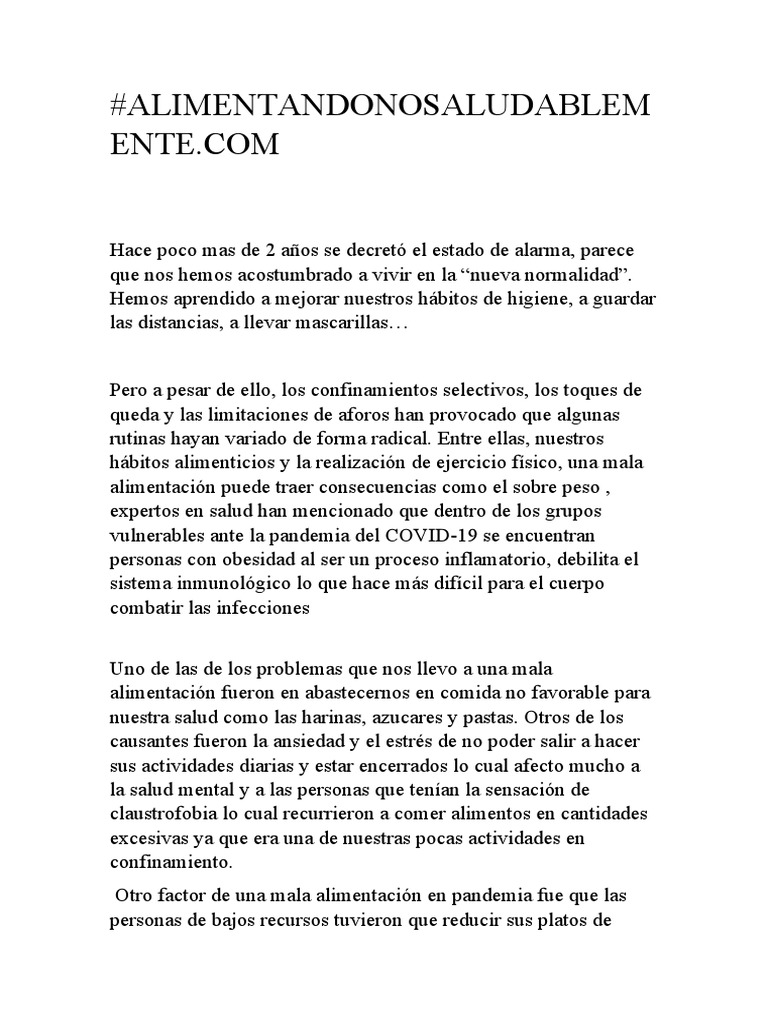 Alimentación Saludable en Pandemia | PDF | Alimentos | Vegetales
