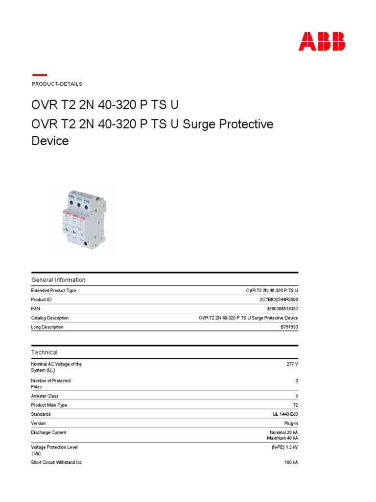 Surge Protective Device OVR T2 2N 40-320 | PDF | Power Supply | Fuse ...