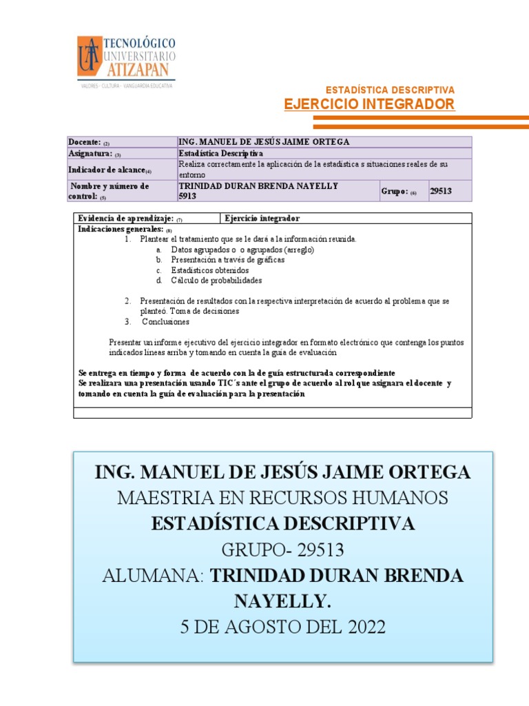 Ejercicio Integrador | PDF | Estadísticas | Probabilidad