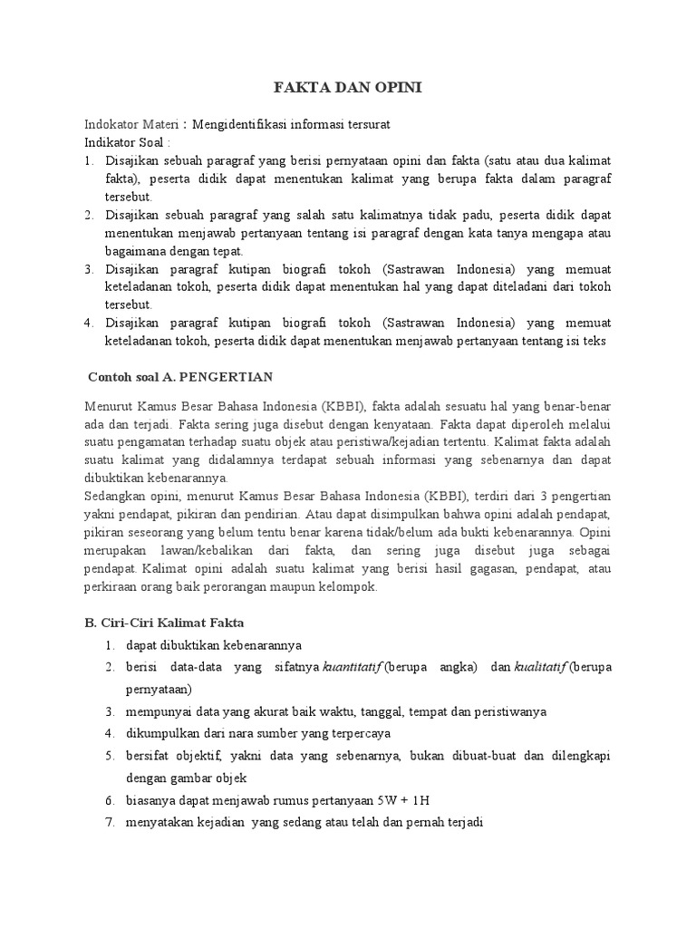 MENGIDENTIFIKASI FAKTA DAN OPINI | PDF