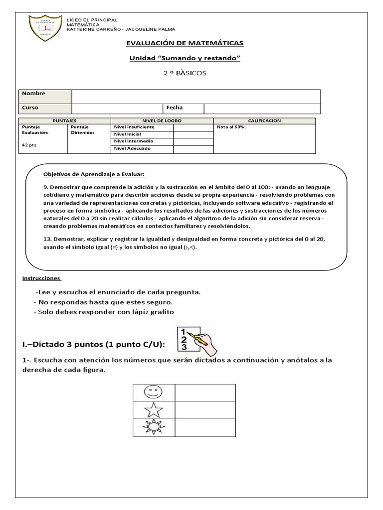 PRUEBA DE MATEMATICA N°1 Segundo Trimestre | PDF | Matemáticas | Evaluación
