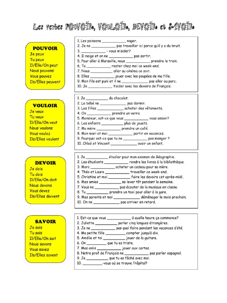 Exercice - Vouloir, Pouvoir, Devoir Et Savoir | PDF