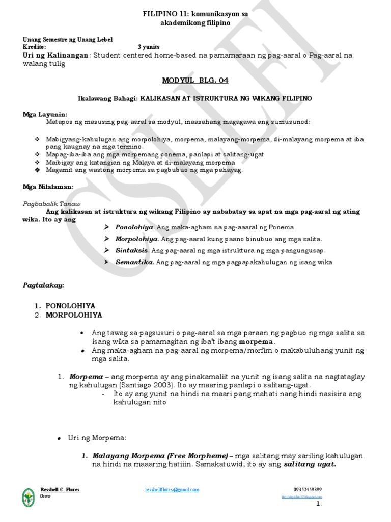 Modyul 4 Filipino 11 Komunikasyon Sa Akademikong Filipino 1 | PDF