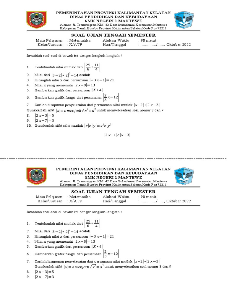 Soal UTS MTK Dan Fisika | PDF