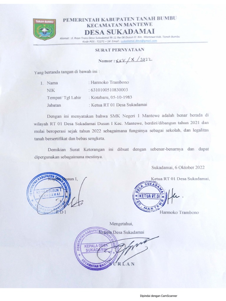 Surat Pernyataan RT Dan RW | PDF
