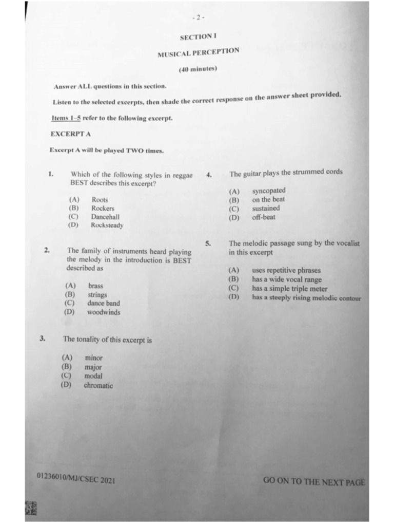 CSEC Music 2021 | PDF