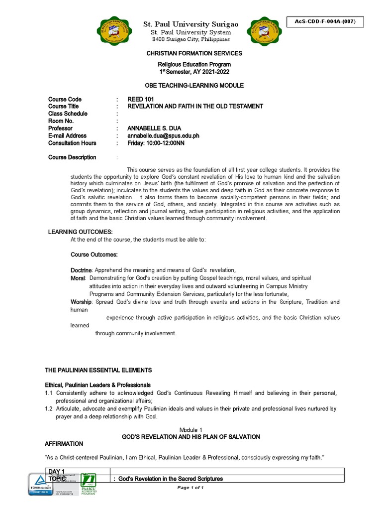 REED 101 Revelation and Faith in The Old Testament | PDF | Revelation ...