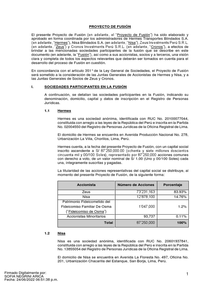 Hermes - Proyecto de Fusion 2022 | PDF | Impuestos | Empresas