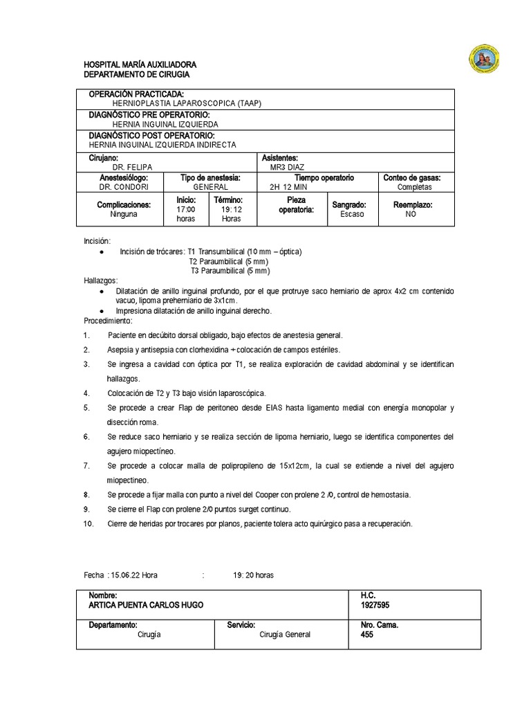 TAPP | PDF | Cirugía | Especialidades Medicas