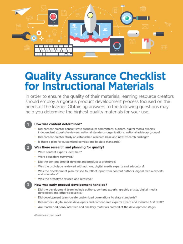 Quality Assurance Checklist For Instructional Materials Pdf Usability Software Testing 