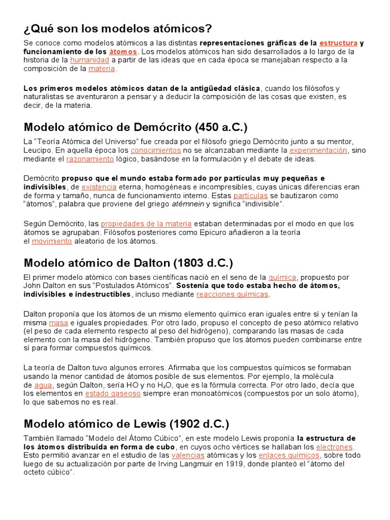 Modelos atómicos | PDF | Átomos | Electrón