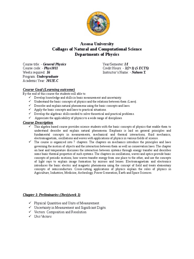 General Physics Course Out Lines | PDF | Force | Physics