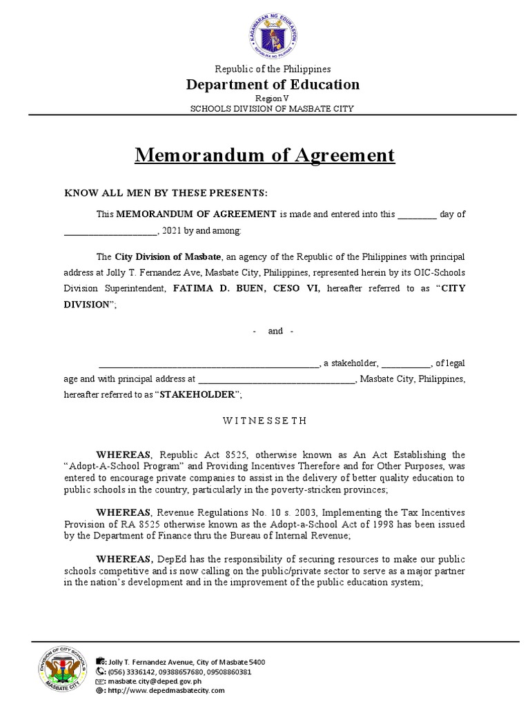 Memorandum of Agreement For Brigada Eskwela | Download Free PDF | Government | Economies