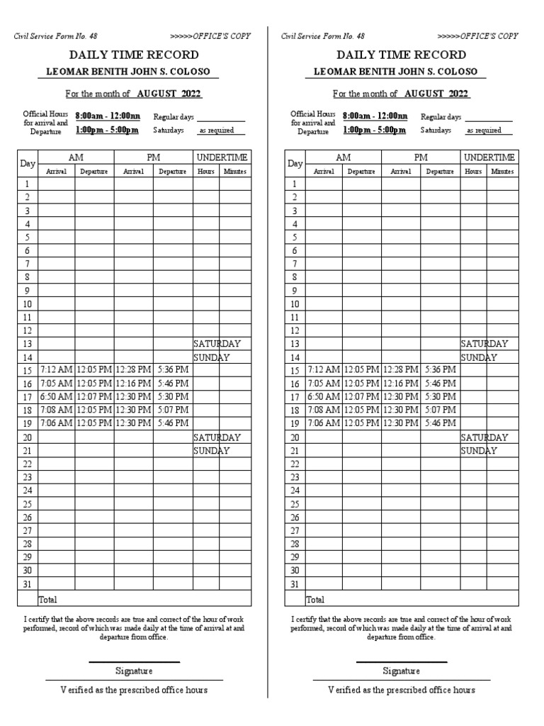 DTR Sample | PDF DTR Sample | PDF