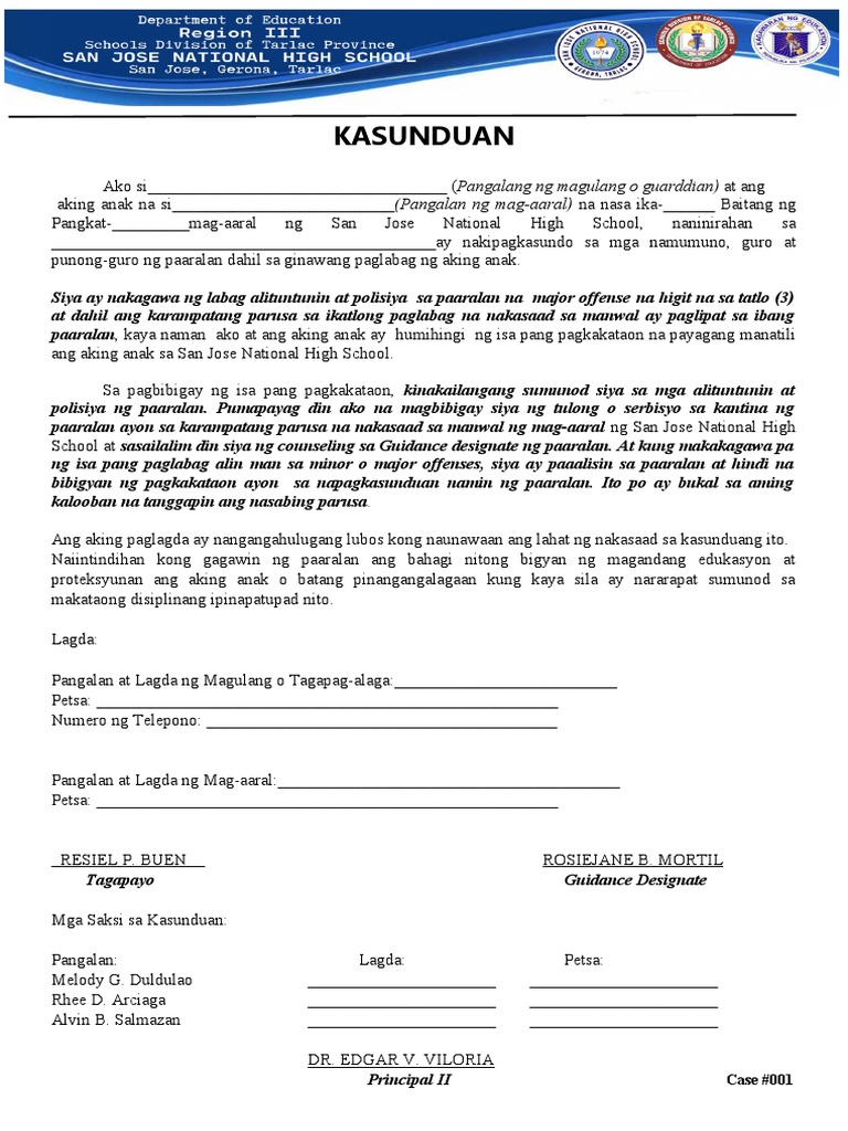 KASUNDUAN NG Magulang | PDF