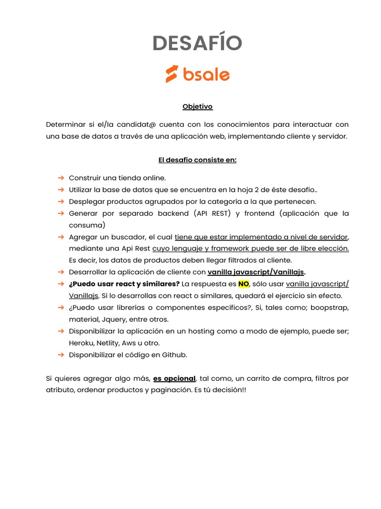 Desafío Producto Bsale 2022 | PDF | Servidor (Computación) | Script Java