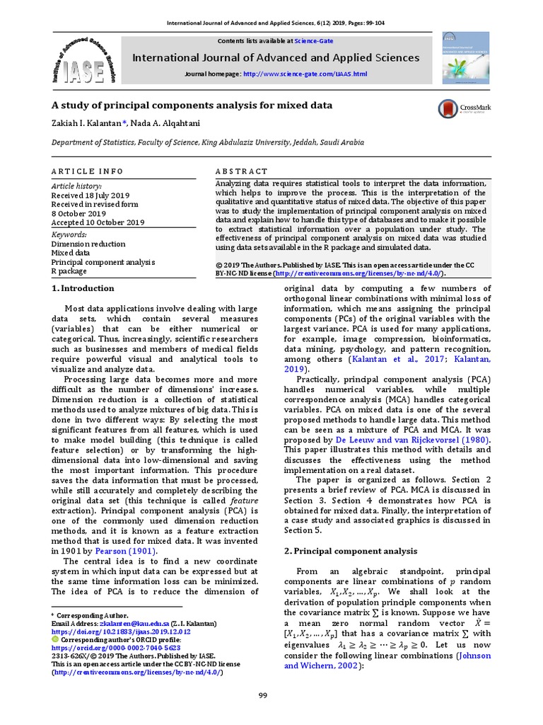 A Study of Principal Components Analysis For Mixed Data | PDF | Principal Component Analysis ...